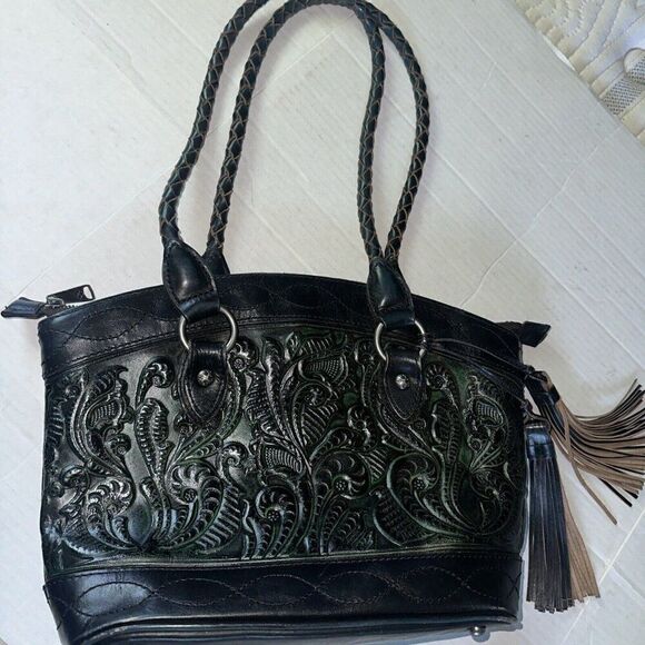 Patricia Nash | Bags | Patricia Nash Adeline Green Leather Cutout Tooledtassel Bucket Purse Bag ...